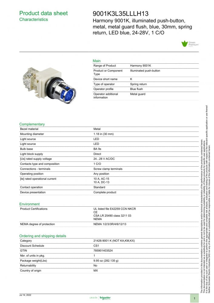 9001K3L35LLLH13 technical document page 1