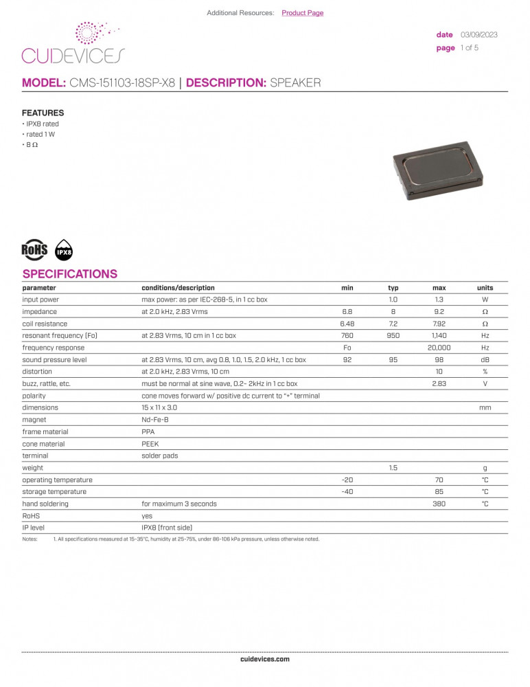 CMS-151103-18SP-X8 datasheet page 1