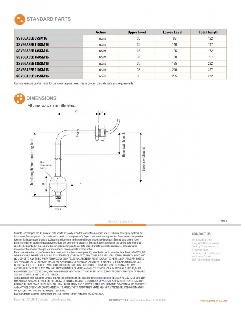 SSV66 series technical documentation page