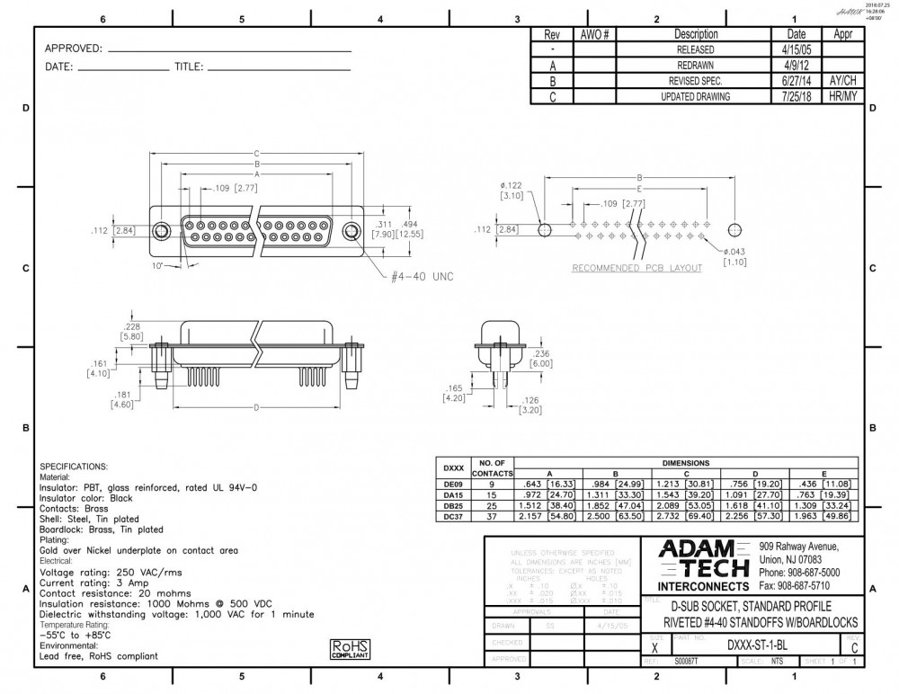 ADAM TECH DA15-ST-1-BL technical drawing preview