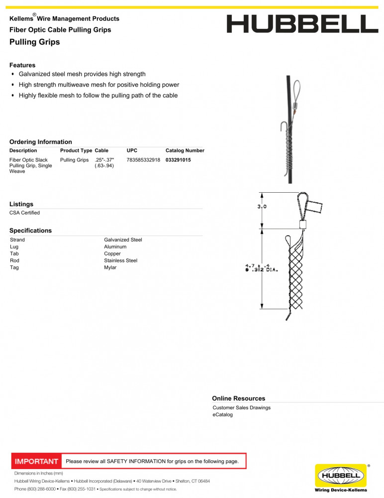 Technical document image 1 for Burndy catalog number 033291015