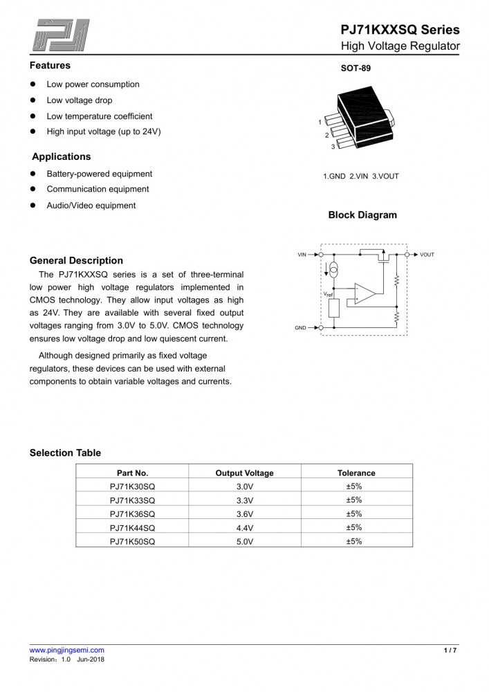 PJ71K33SQ datasheet page 1