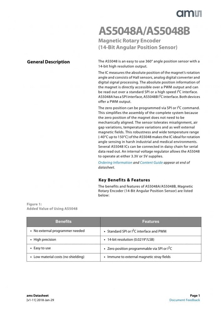 AS5048B datasheet page 1