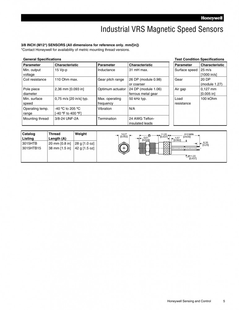 Honeywell VRS sensor document page 5