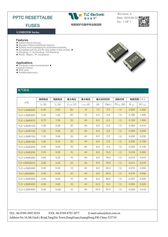 TLC LSMD2920 series datasheet page 1