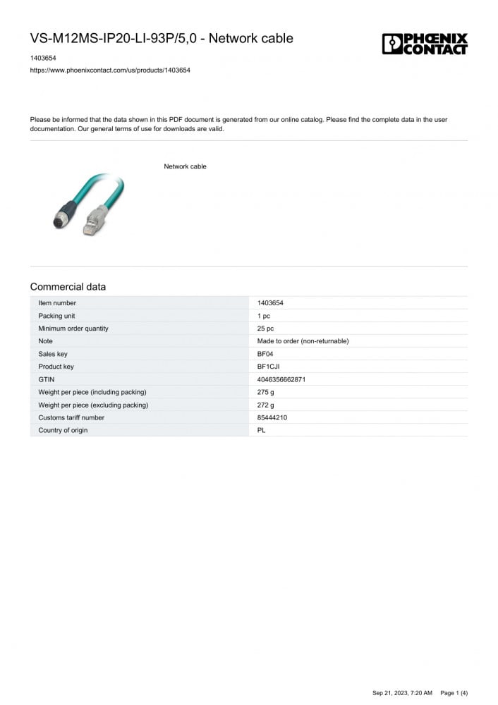 Phoenix Contact 1403654 documentation page 1