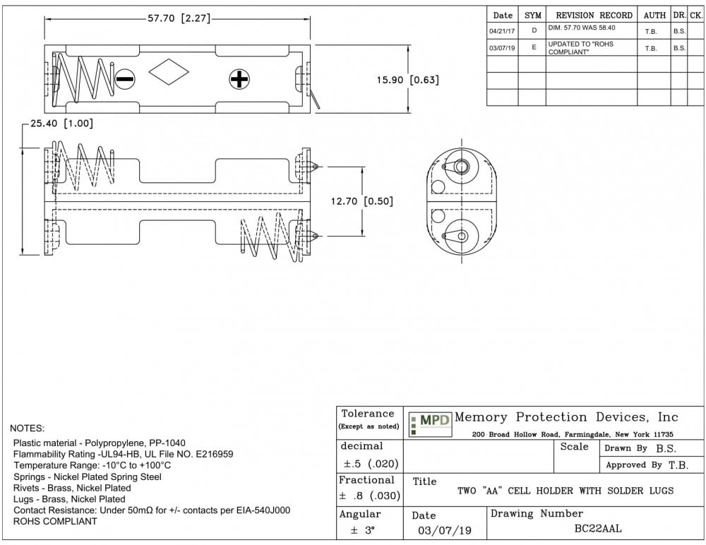 MPD BC22AAL technical drawing