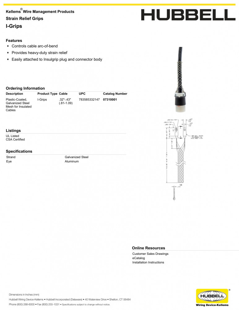 Burndy 07310001 product document preview