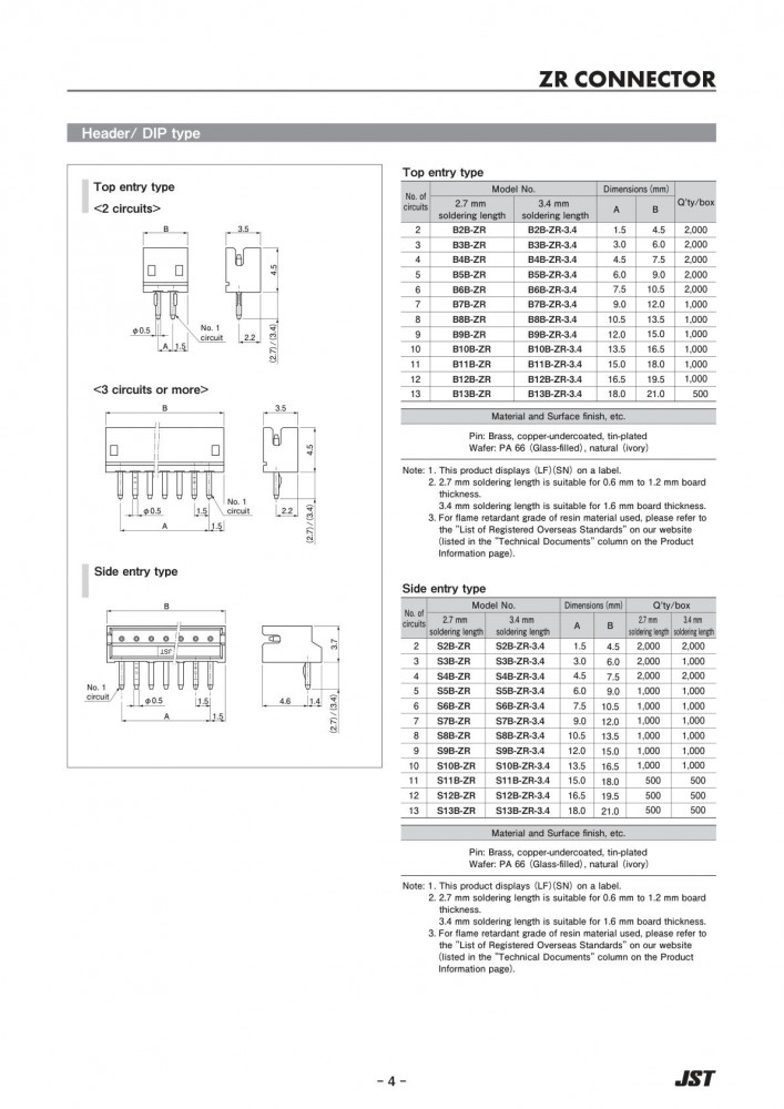 JST ZR connector technical document page 4