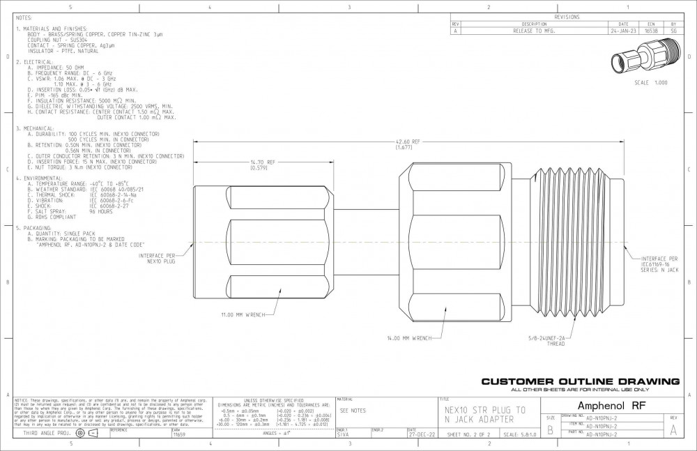 Amphenol AD-N10PNJ-2 technical drawing page