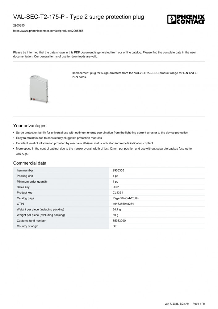 Phoenix Contact 2905355 technical document page 1
