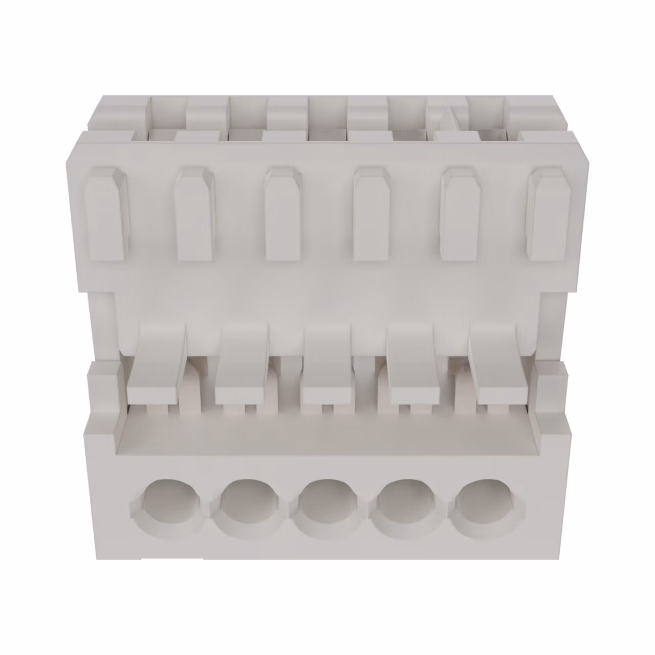 Appli-Mate RAST 2.5 Female Connector, 2.50mm Pitch, 5 Circuits, All Position Keys, Open Endwalls, Polarizing Rib Between Circuits 4 & 5 for sale