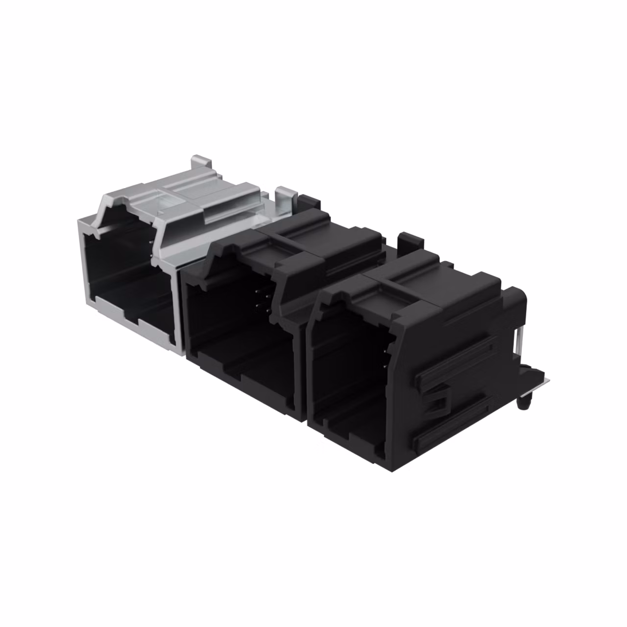 Stac64 3 Bay Right-Angle Headers, 40 Circuits, Bay A 16 Circuit Signal Header, Polarization B, Gray; Bay B 16 Circuit Signal Header, Polarization A, Black; Bay C 8 Circuit Signal Header, Polarization A, Black; Tray for sale