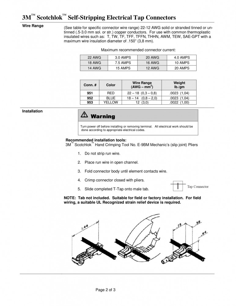 3M Scotchlok 952K technical datasheet page 2