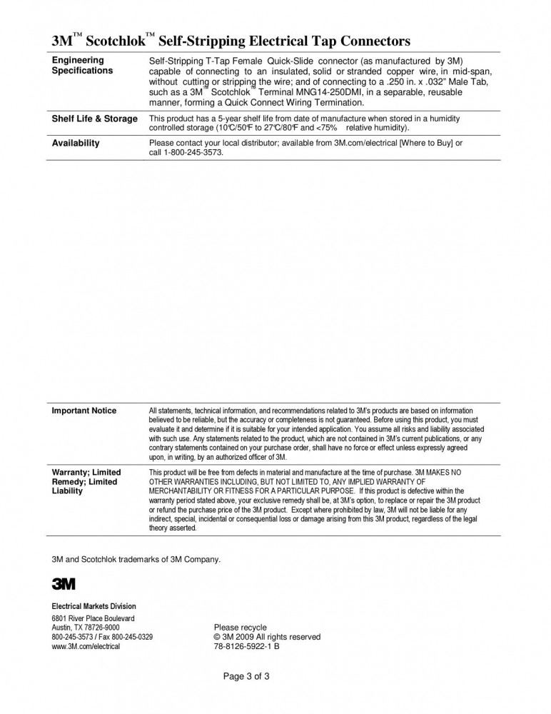 3M Scotchlok 952K technical datasheet page 3