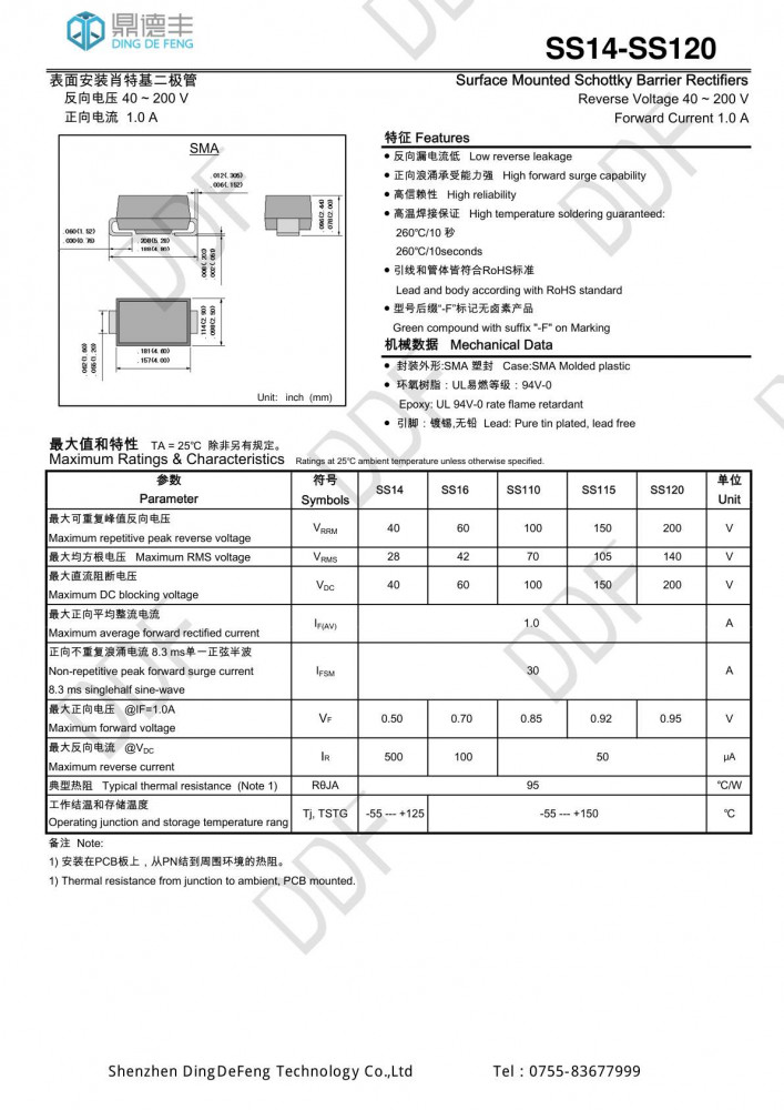 DDF SS120 datasheet page 1