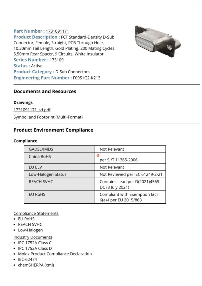 MOLEX 1731091171 technical drawing page 1