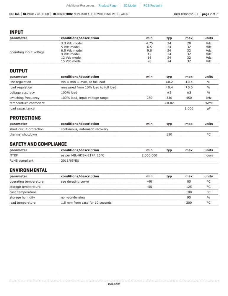 CUI V7805-1000 datasheet page 2