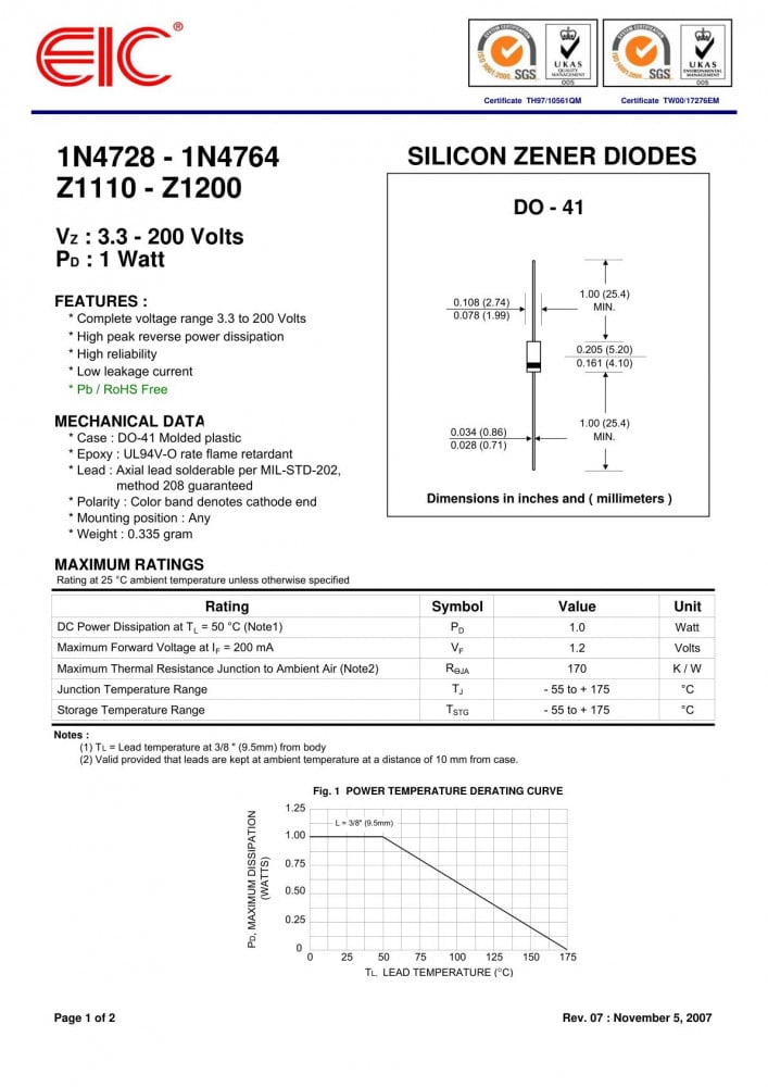 EIC 1N4744 datasheet page 1
