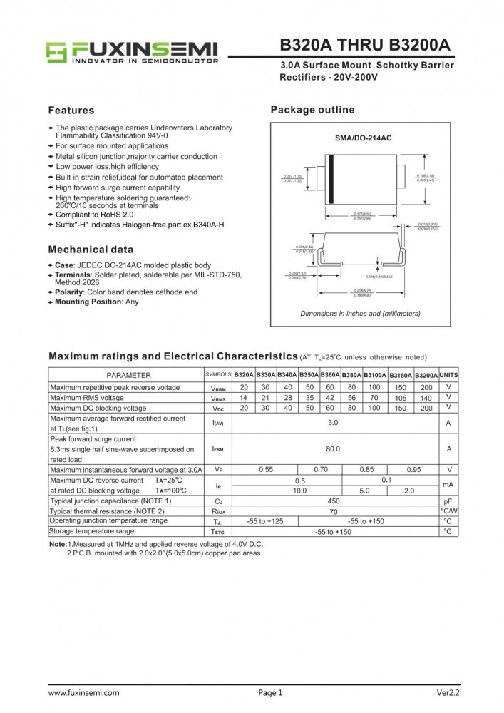 FUXINSEMI B340A datasheet page 1