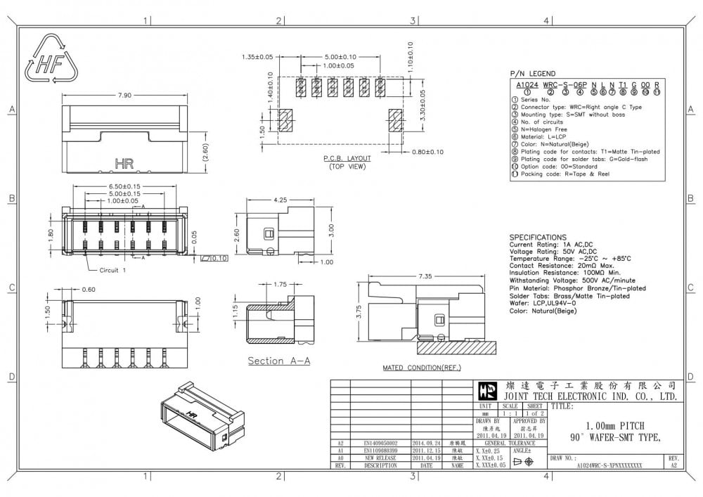 Joint Tech Elec A1024WRC-S-06PNLNT1G00R technical drawing preview
