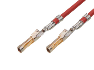 Pre-Crimped Lead SL Female-to-SL Female, Gold (Au) Plating, 225.00mm Length, 24 AWG, Red