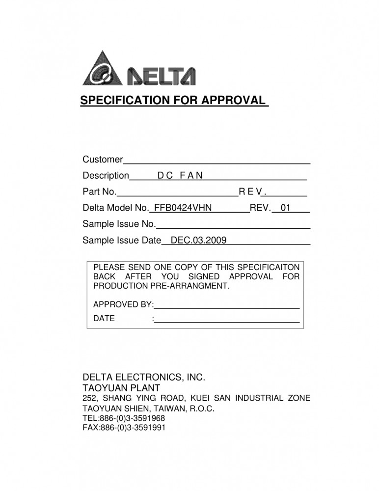 FFB0424VHN approval specification page 1