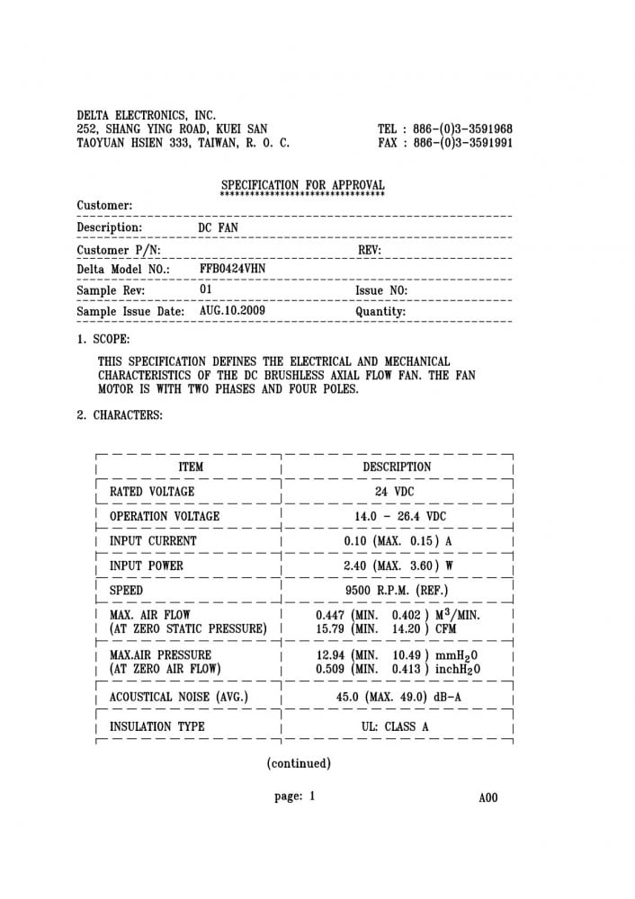 FFB0424VHN approval specification page 2