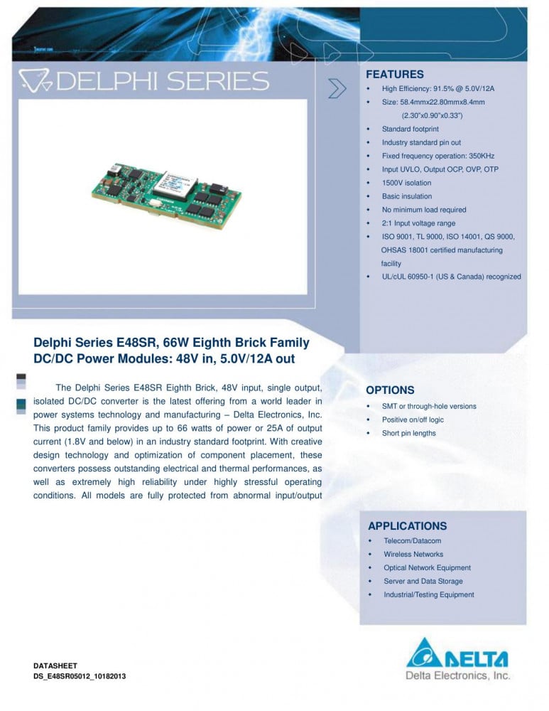 DELTA E48SR12007NRFA datasheet page 1