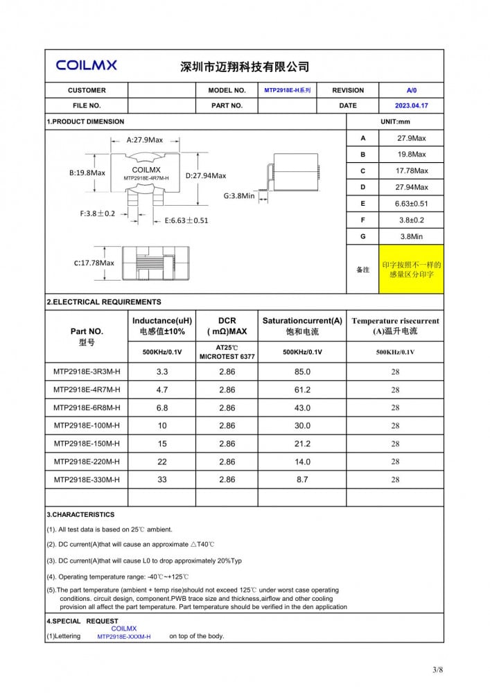 MTP2918E-3R3M-H identification and application