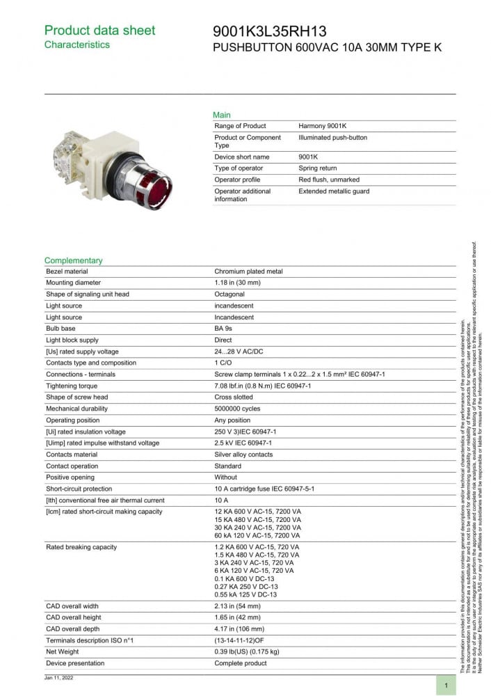 9001K3L35RH13 technical document page 1