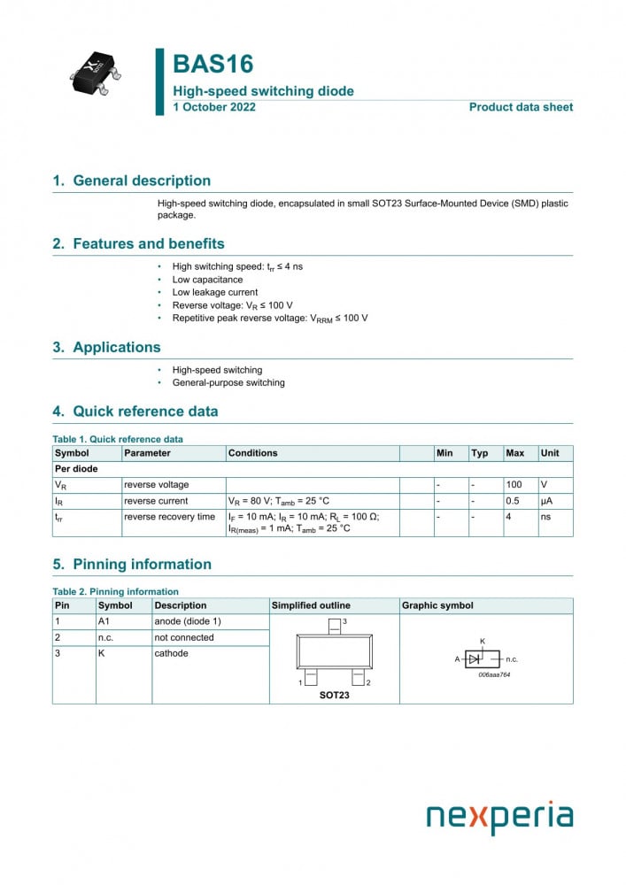 BAS16 datasheet page 1