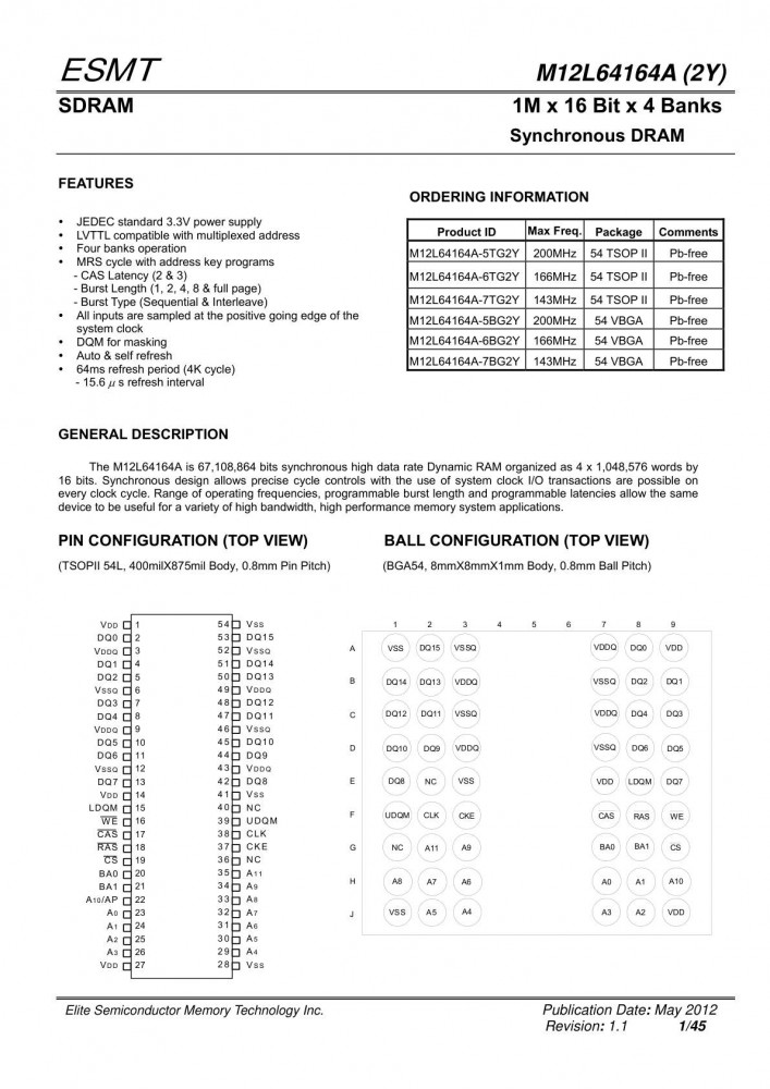 M12L64164A datasheet page 1