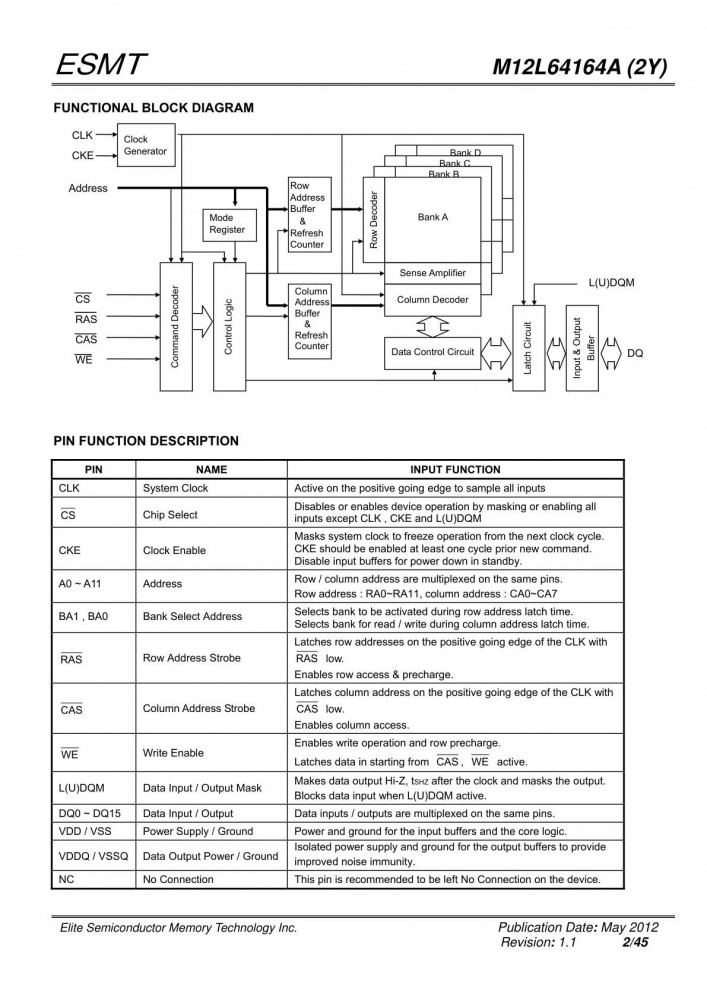 M12L64164A datasheet page 2