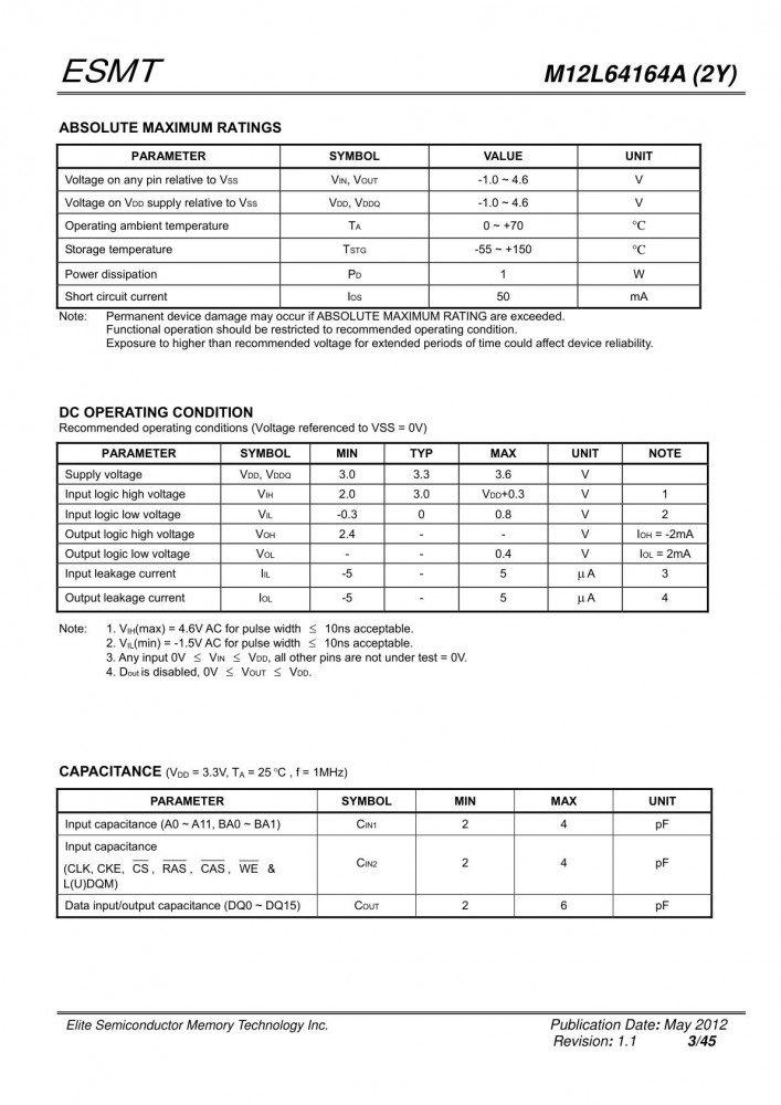 M12L64164A datasheet page 3