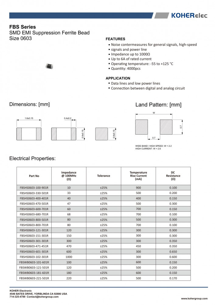 FBS series datasheet page 1