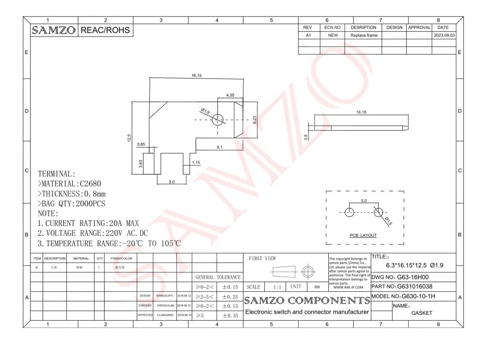 SAMZO G630-10-1H technical drawing