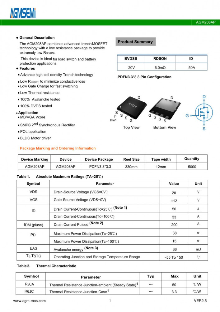 AGM208AP datasheet page 1
