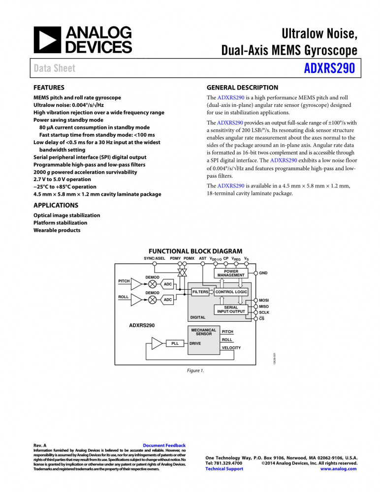 ADXRS290 datasheet page 1