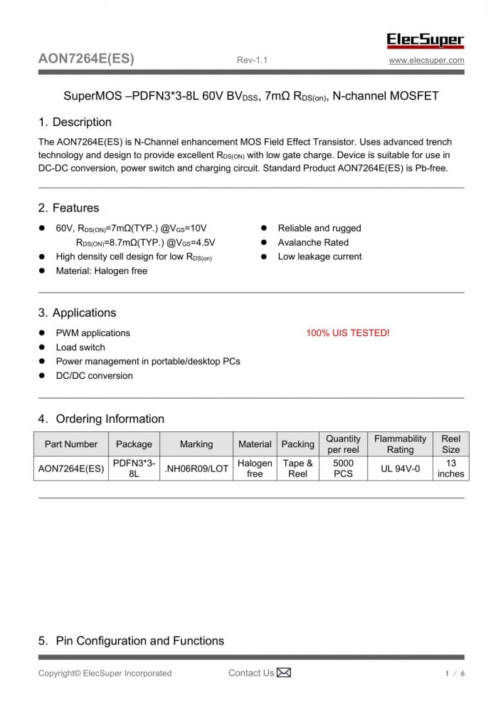 AON7264E(ES) datasheet page 1