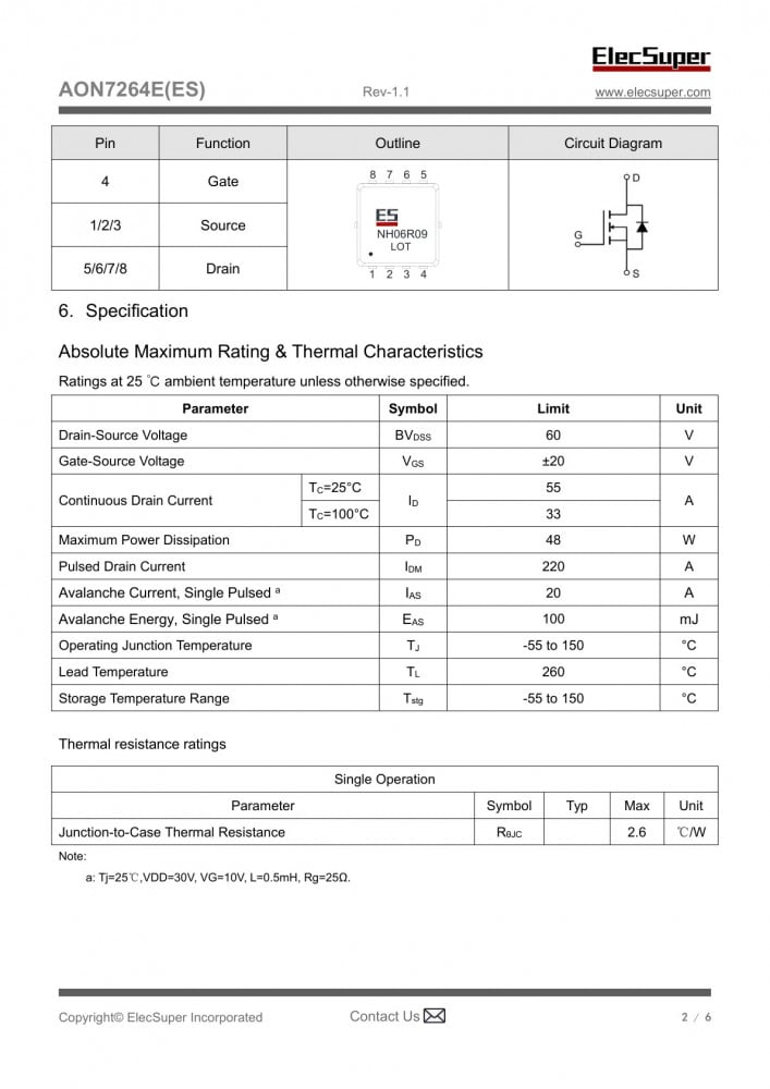 AON7264E(ES) datasheet page 2