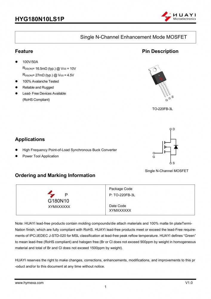 HYG180N10LS1P datasheet page 1