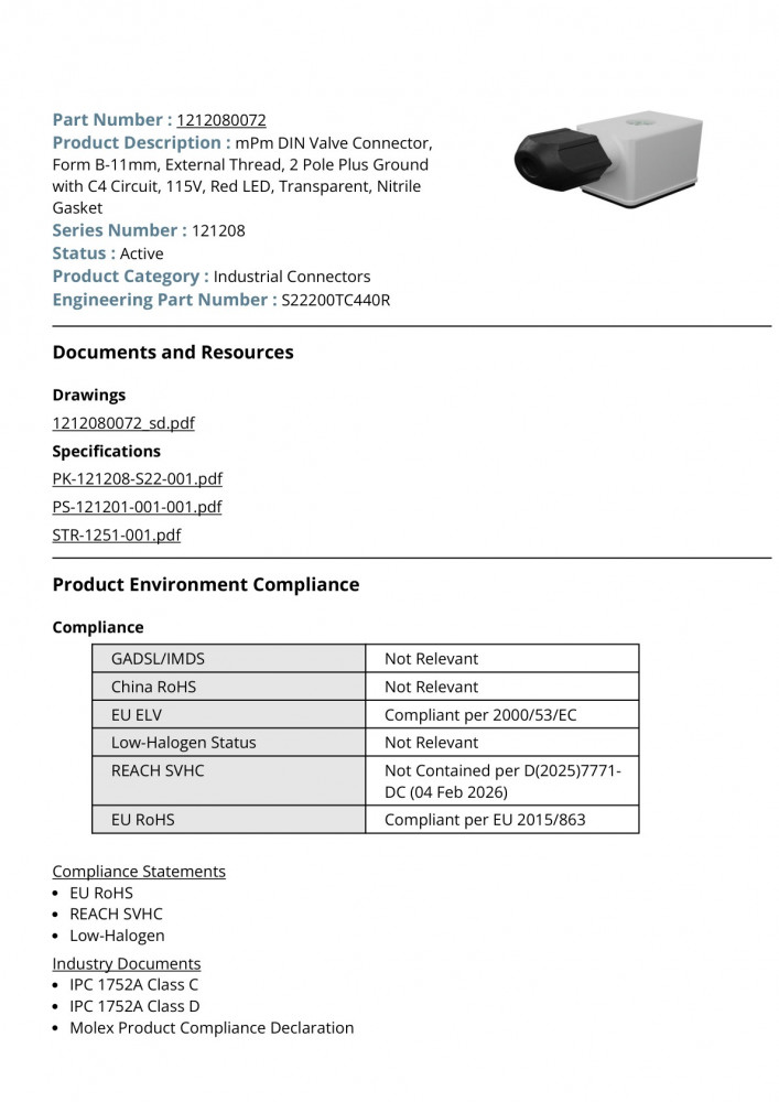 DIN valve connector specification, document page 1