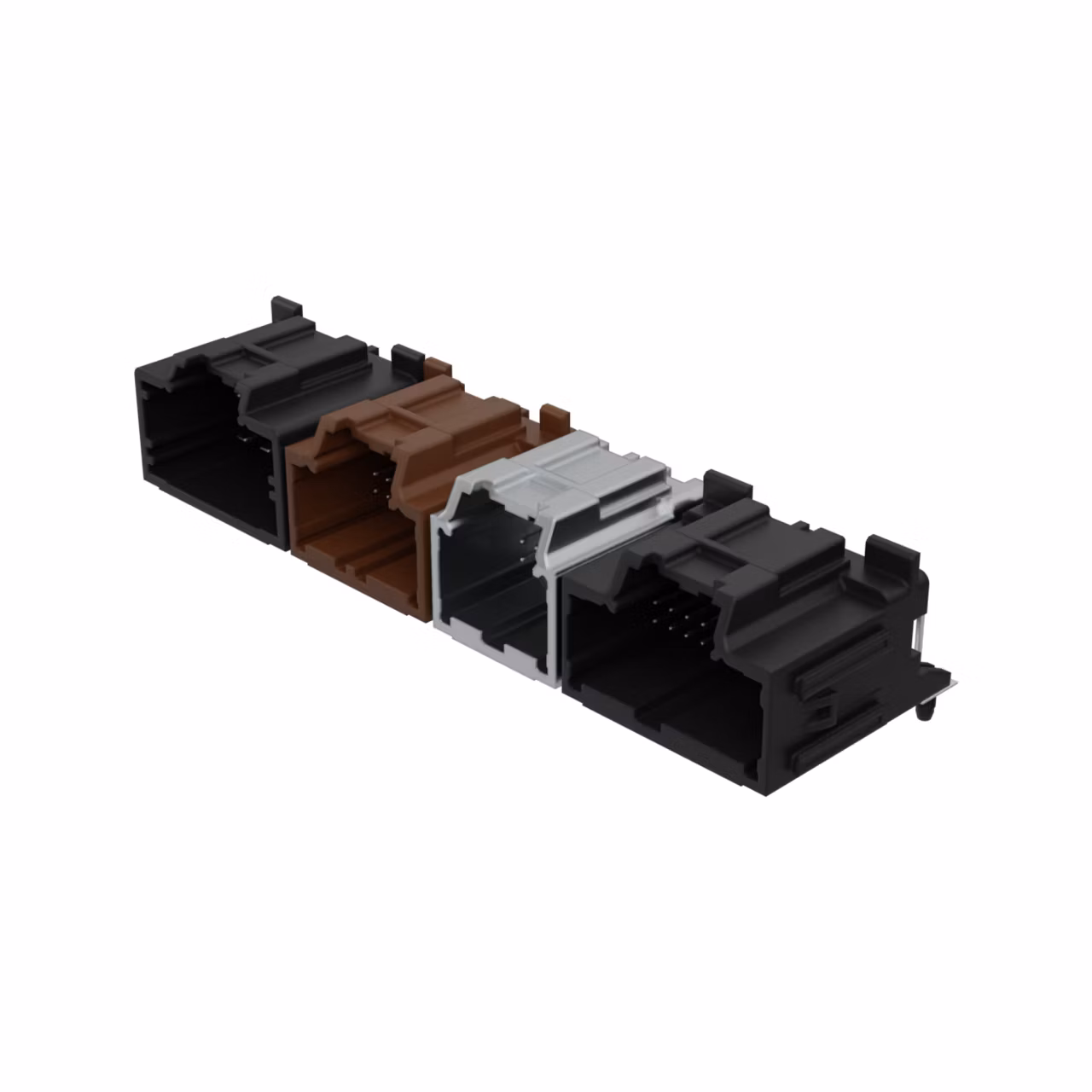 Stac64 4 Bay Right-Angle Headers, 58 Circuits, Bay A 10 Circuit Signal Header, Polarization A, Black; Bay B 16 Circuit Signal Header, Polarization C, Brown; Bay C 12 Circuit Signal Header, Polarization B, Gray; Bay D 20 Circuit Signal Header, Polarization  for sale
