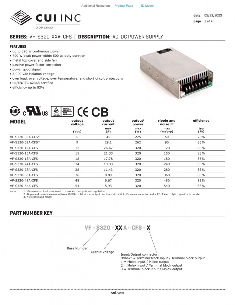 VF-S320 series datasheet page 1
