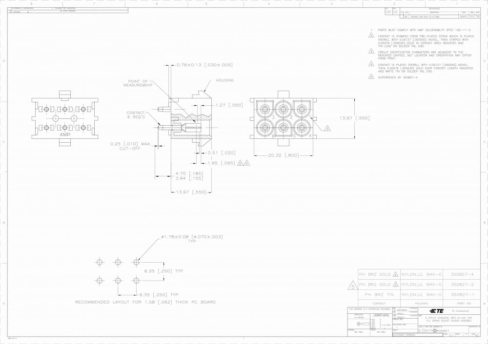 TE Connectivity 350827-1 technical document preview
