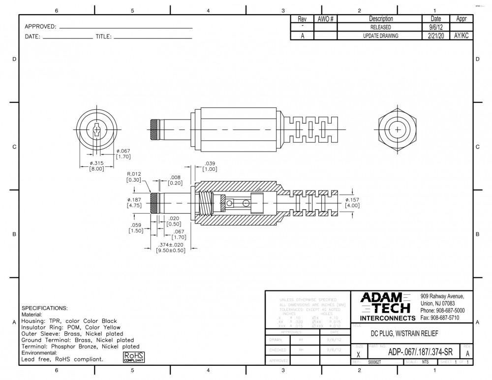 ADAM TECH ADP-.067/.187/.374-SR technical drawing preview