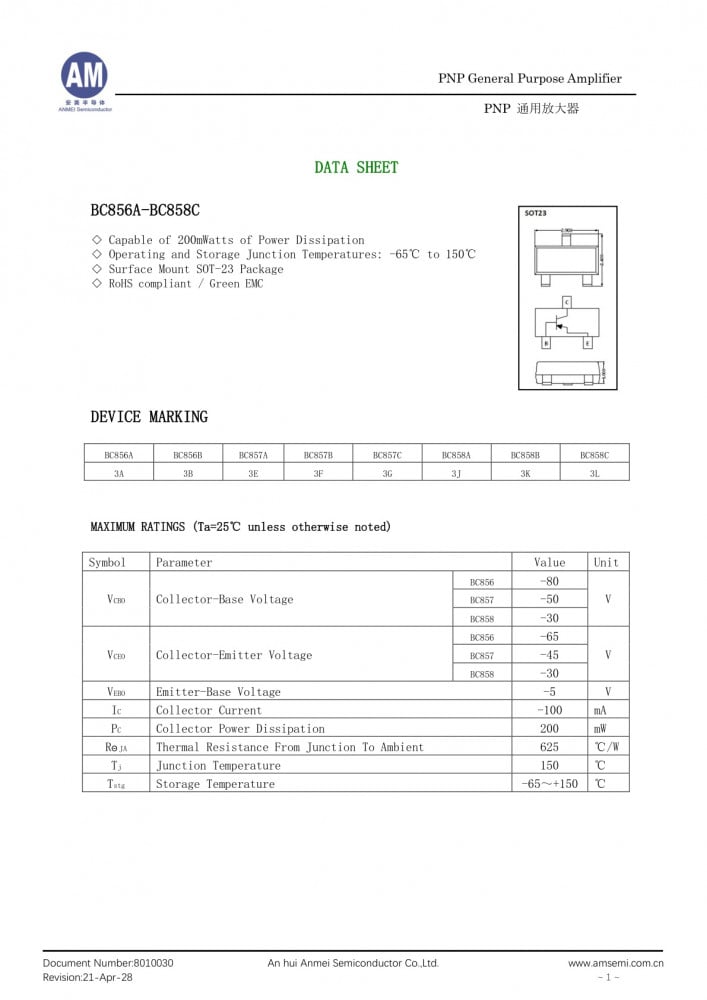 BC857B datasheet page 1