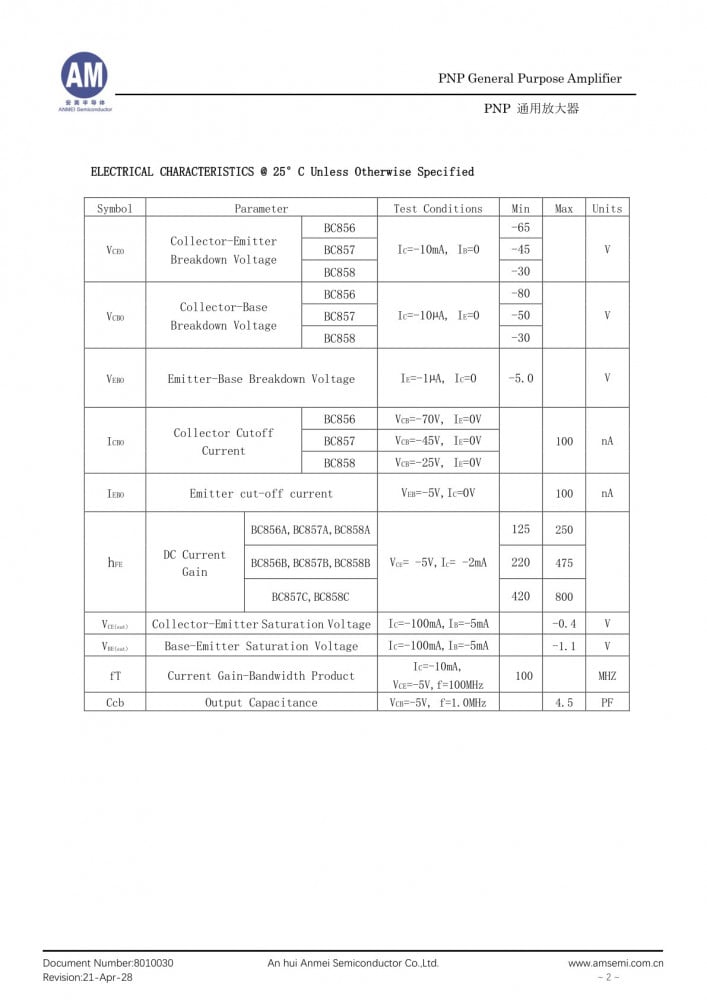 BC857B datasheet page 2