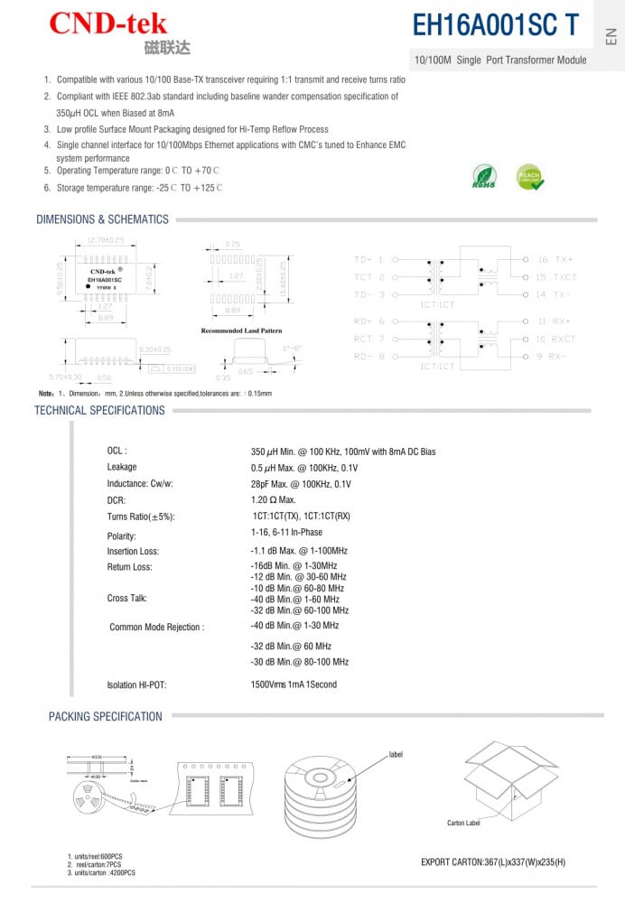 EH16A001SC T-CND technical document page